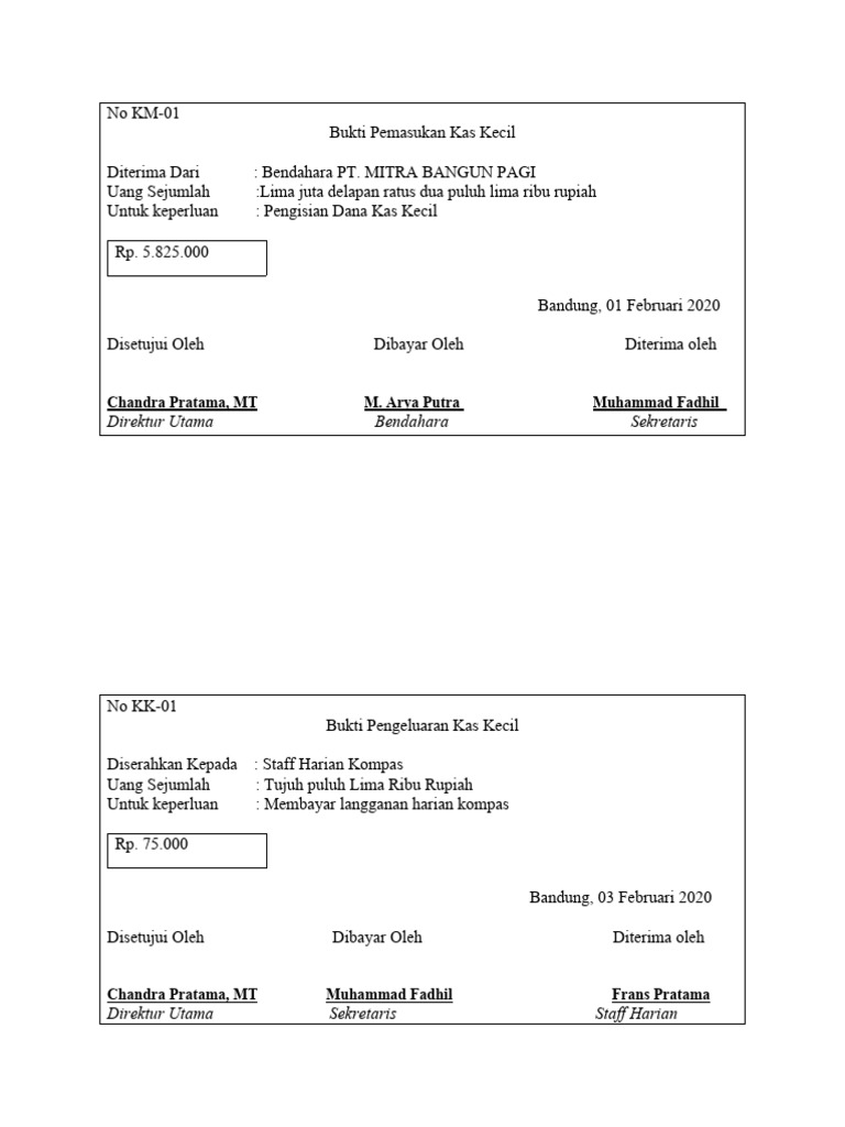 Bukti Pengeluaran Kas Kecil | PDF