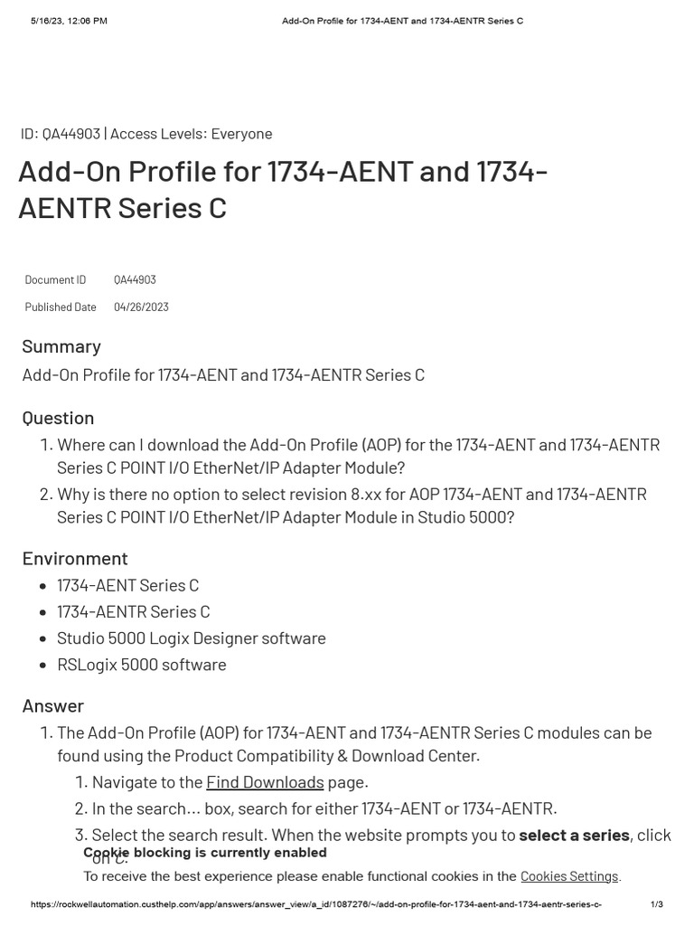 Add-On Profile For 1734-AENT and 1734-AENTR Series C | PDF | Http ...