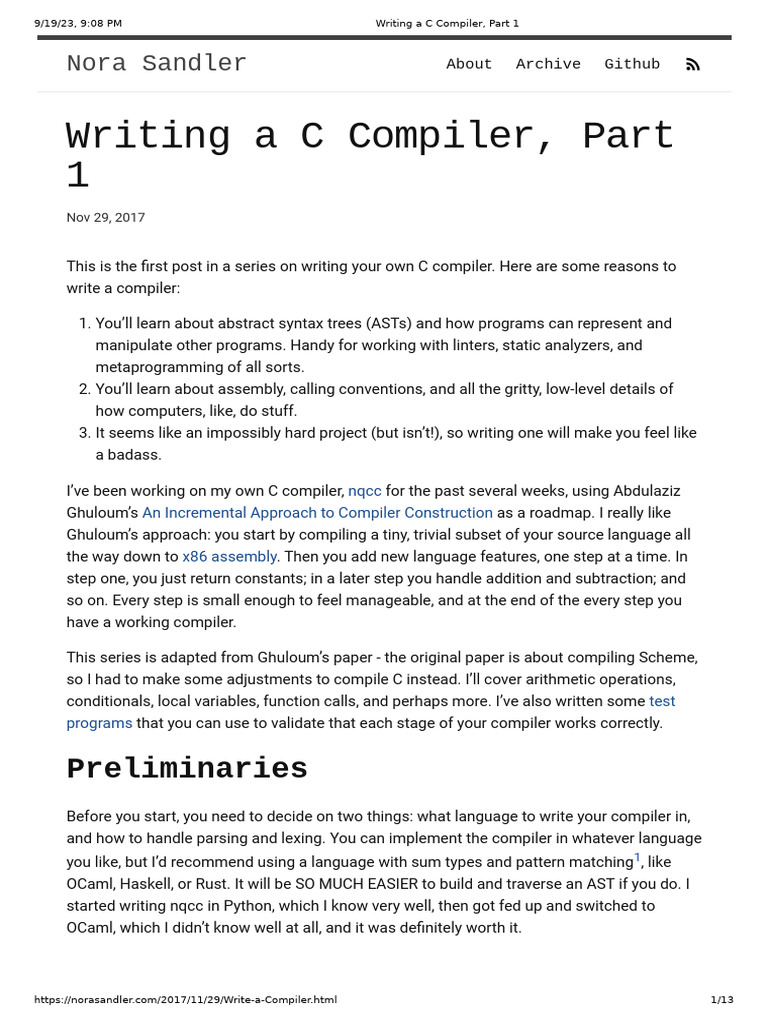 Writing A C Compiler, Part 1 | PDF