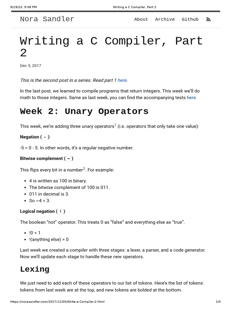 Writing A C Compiler, Part 2 | PDF | Computer Programming | Mathematics Writing A C Compiler, Part 2 | PDF | Computer Programming | Mathematics