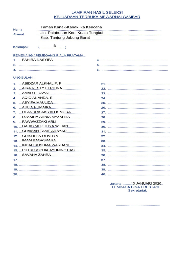 Lampiran Hasil Seleksi | PDF
