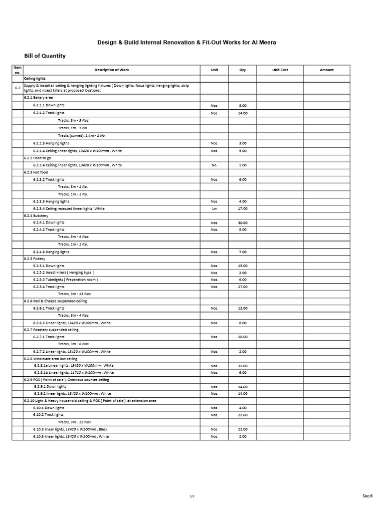 BOQ - Lights | PDF | Point Of Sale