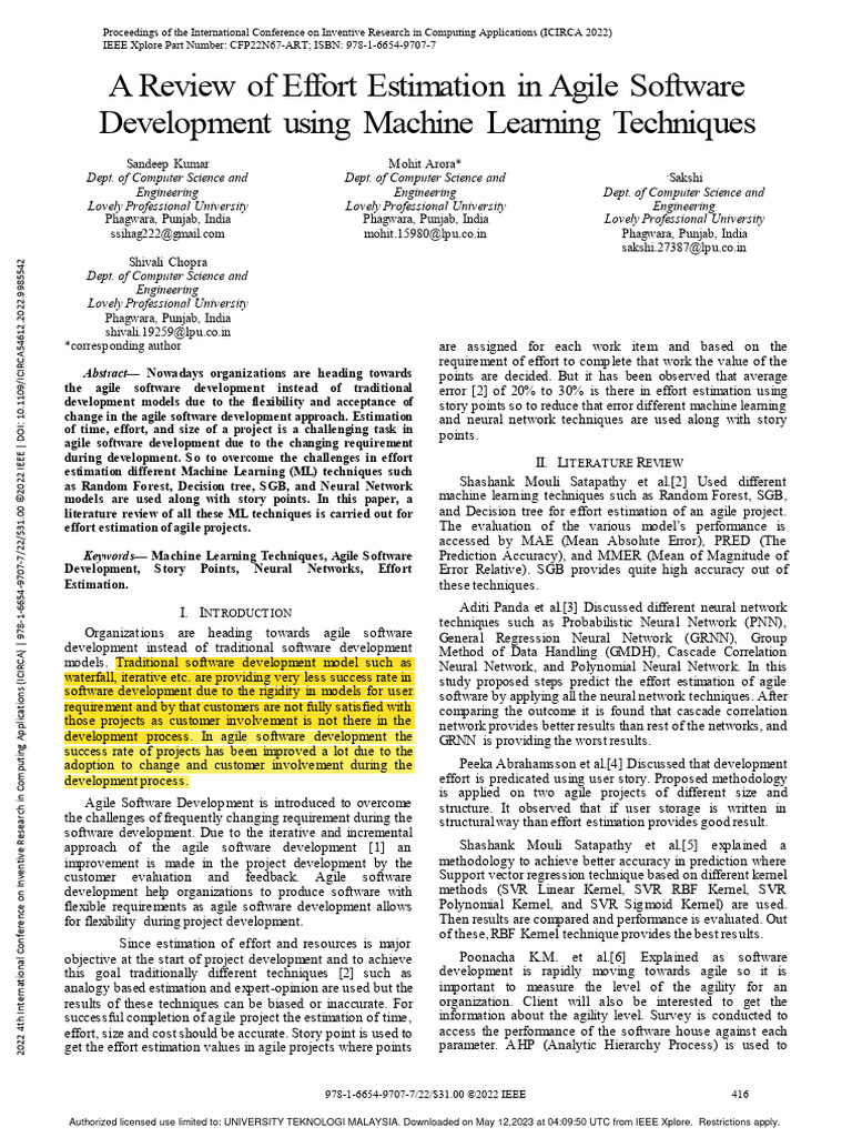 Machine Learning for Agile Effort Estimation | PDF