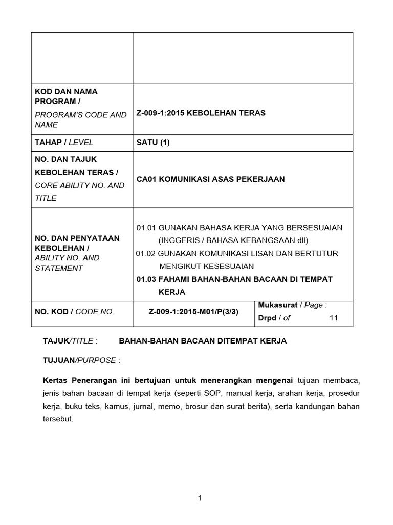 Kertas Penerangan Ca01 Sub3 | PDF