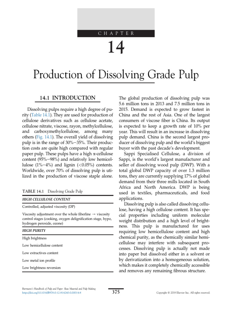 Ch 14 Dissolving Grade Pulp Pdf