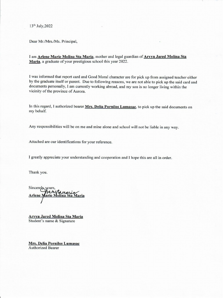 Authorization Letter Report Card | PDF