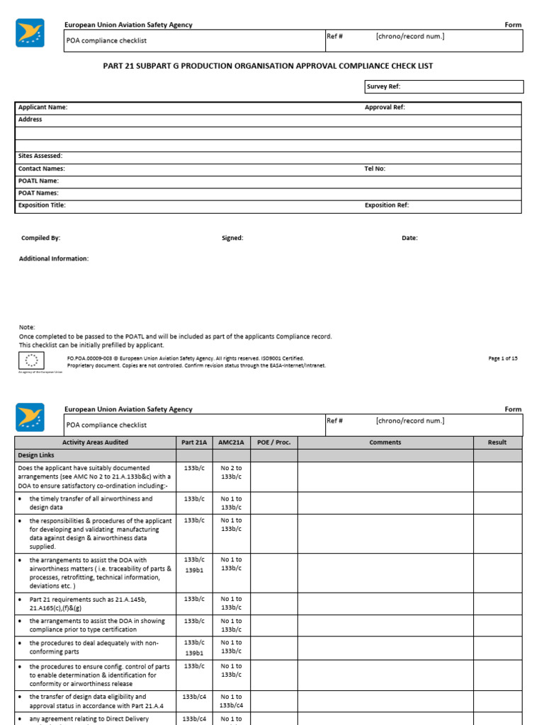 EASA POA Compliance Checklist | PDF | Iso 9000 | Audit