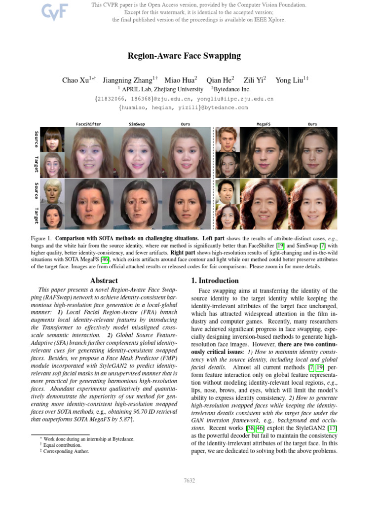 Xu Region-Aware Face Swapping CVPR 2022 Paper | PDF