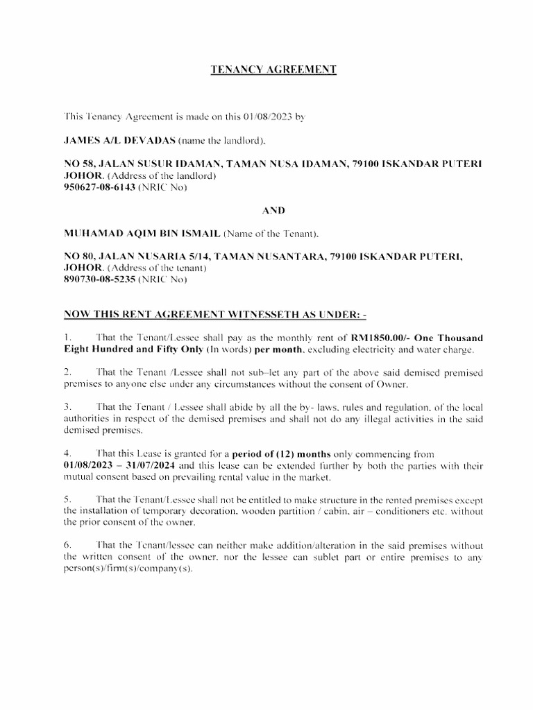 Tenancy Agreement 2023 | PDF | Lease | Leasehold Estate