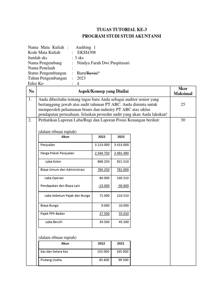 Soal Tugas III | PDF | Pengelolaan Keuangan & Uang