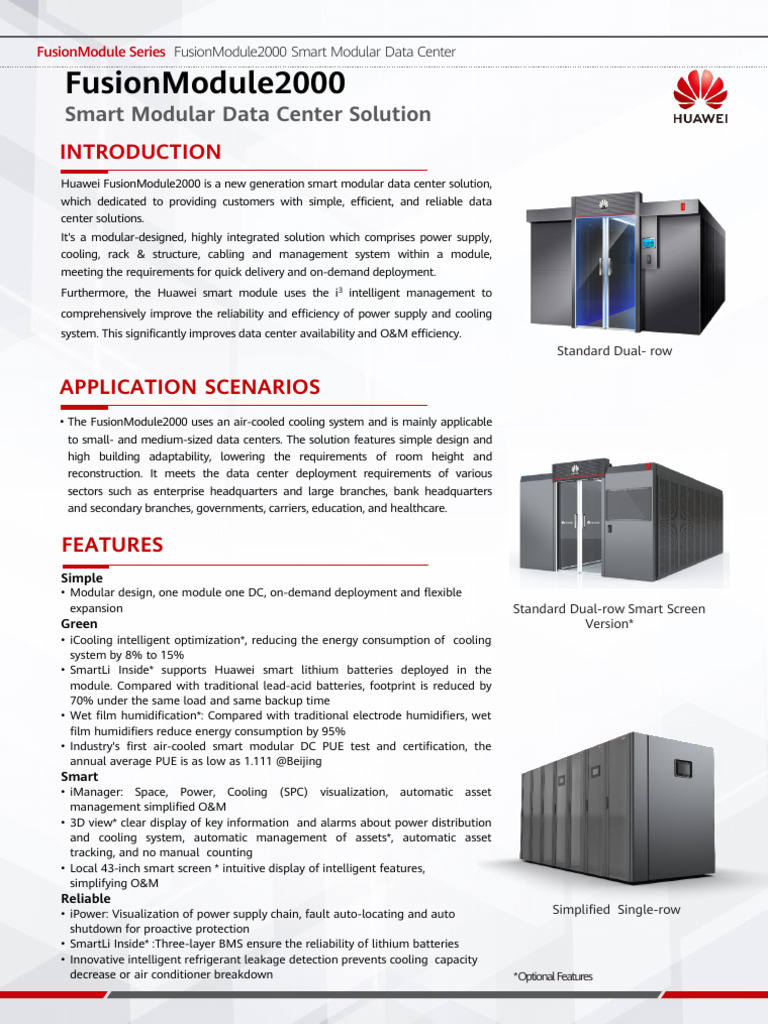 Huawei FusionModule2000: Smart Modular Data Center Solution | PDF