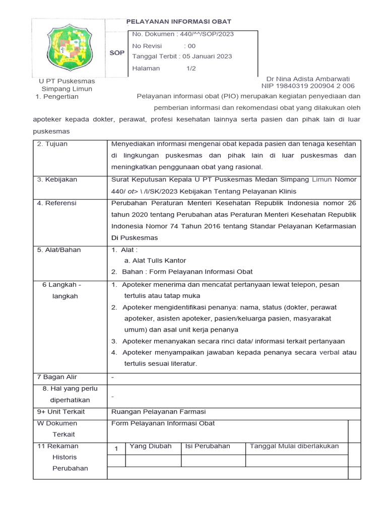 SOP Pelayanan Informasi Obat | PDF