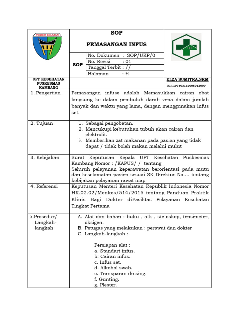Sop Pemasangan Infus | PDF