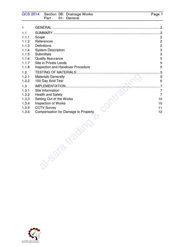 QCS 2014 - Section 8 Drainage Work | PDF