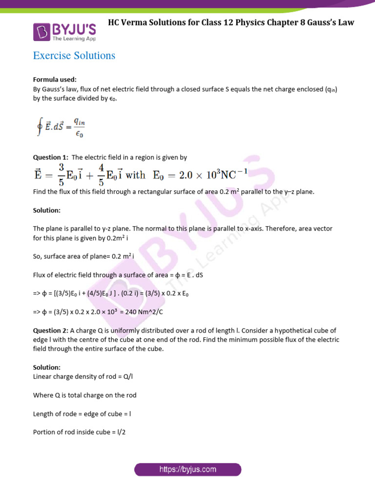 HC Verma Solutions Class 12 Physics Chapter 8 Gauss Law | PDF | Sphere ...