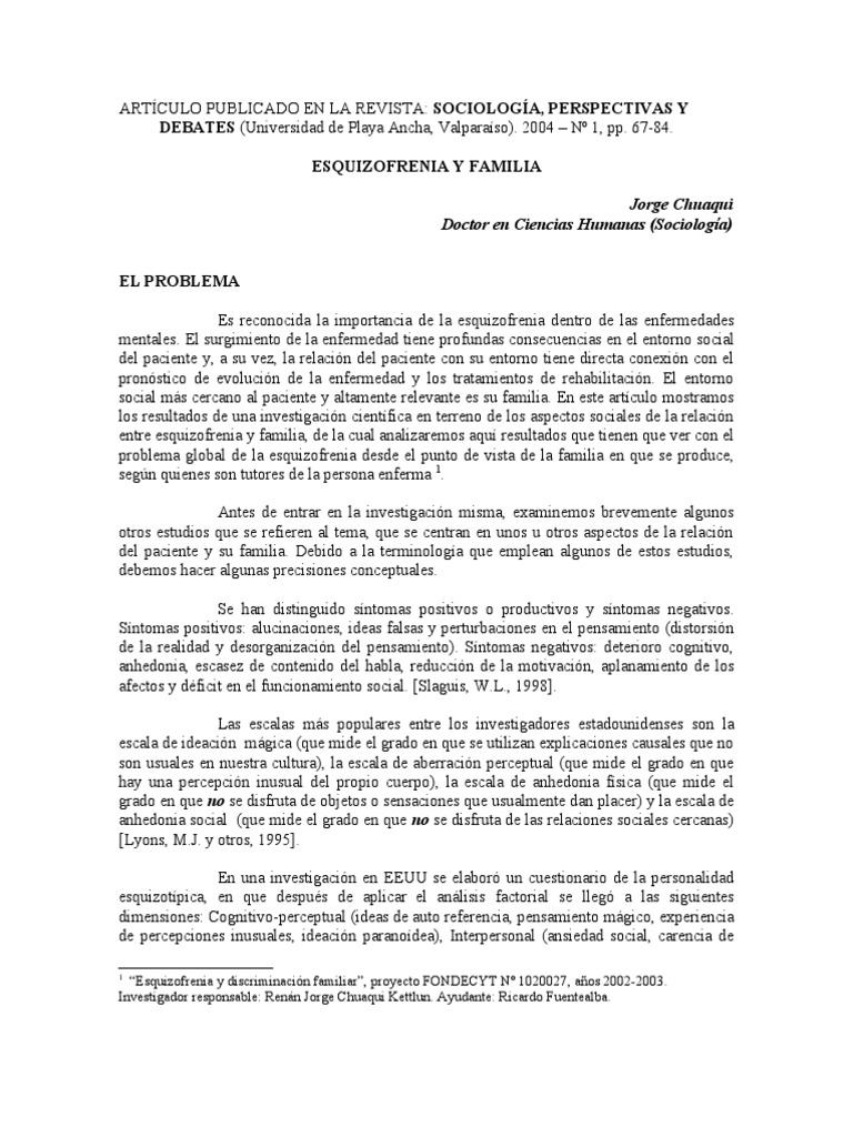 Esquizofrenia y Familia | PDF | Esquizofrenia | Ciencias del comportamiento