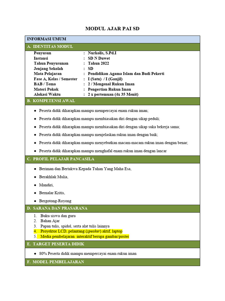 Modul Ajar Pai SD | PDF
