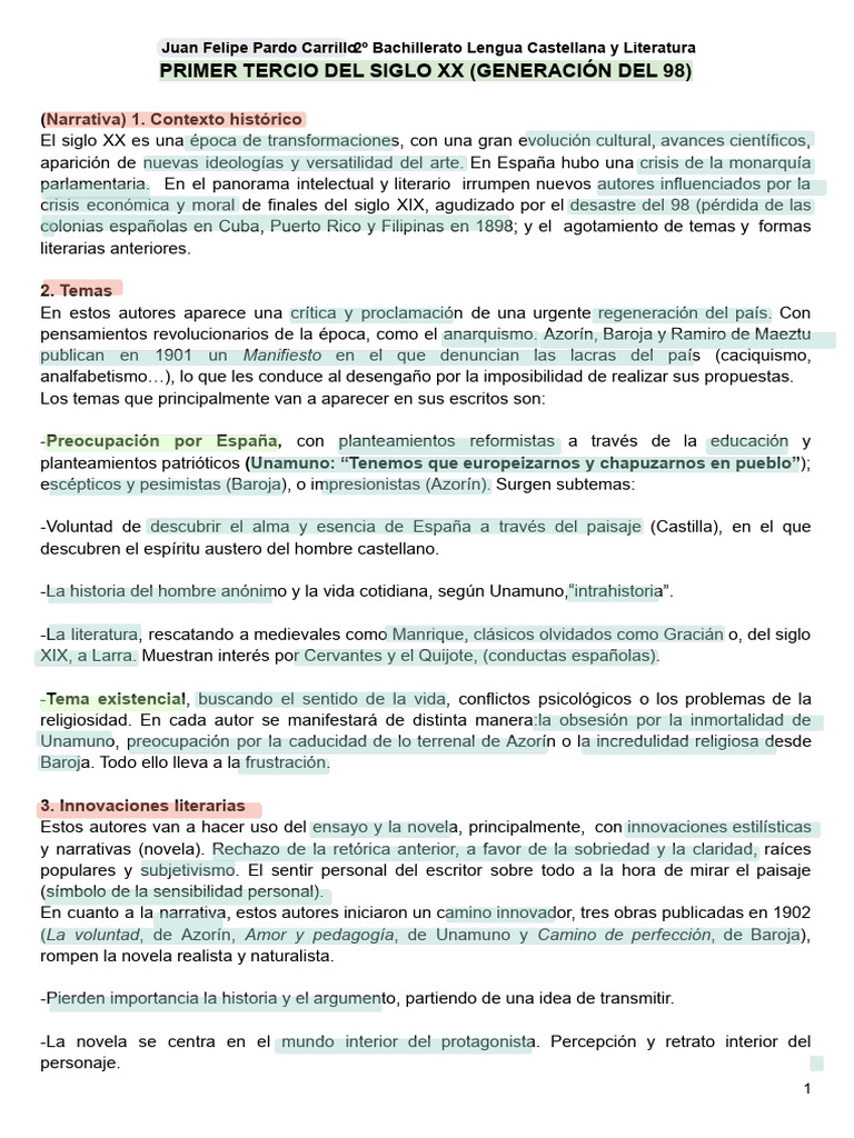 Temas 1, 2 y 3 (LA GENERACIÓN DEL 98)_230212_134209 | PDF | Federico ...