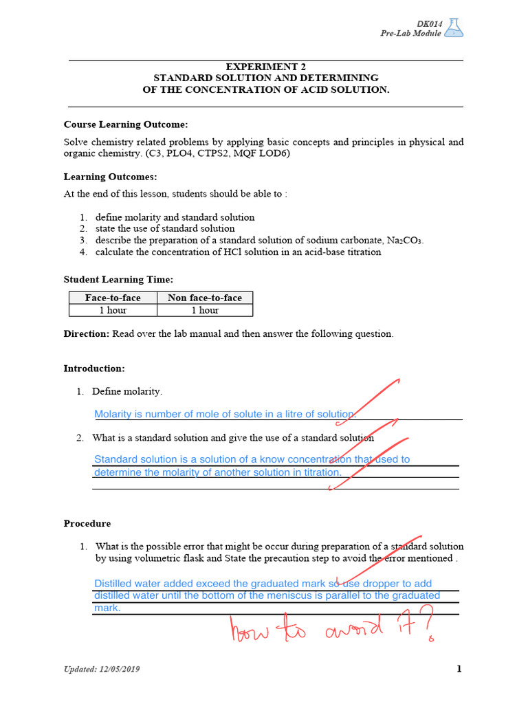 Pre-Lab Experiment 2 STANDARD SOLUTION AND DETERMINING OF THE ...