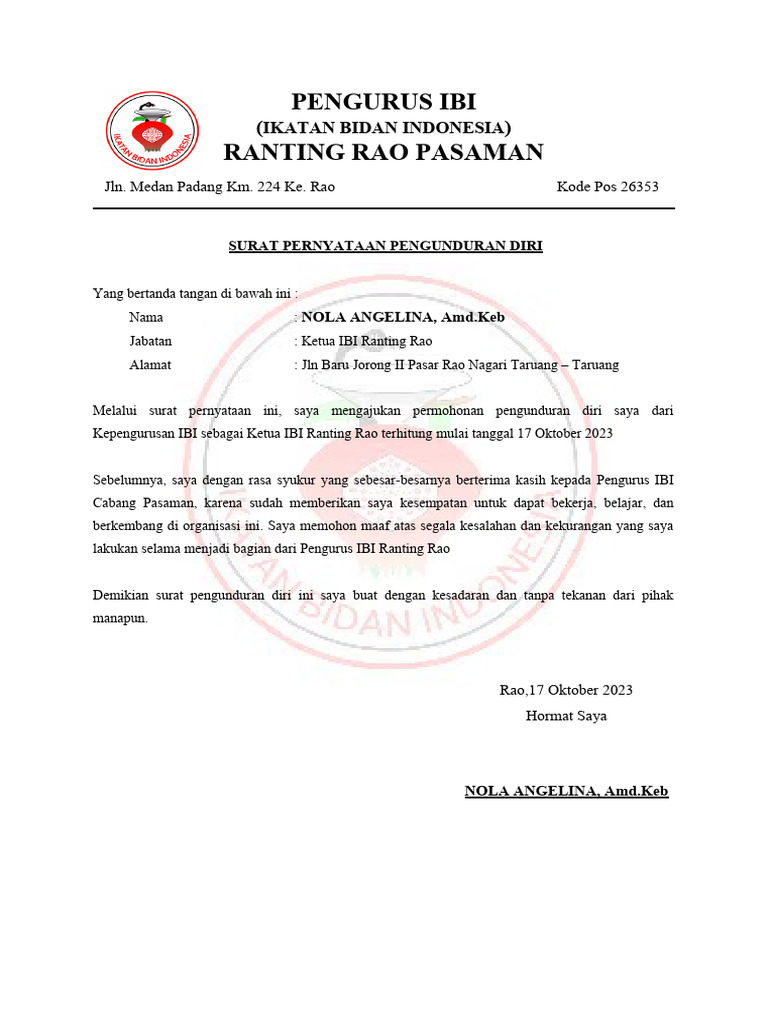 Pengunduran Diri Pengurus Ibi | PDF