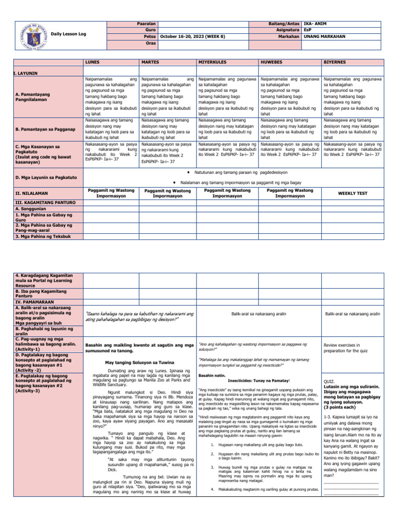 DLL EsP WK 8 Q1 | PDF