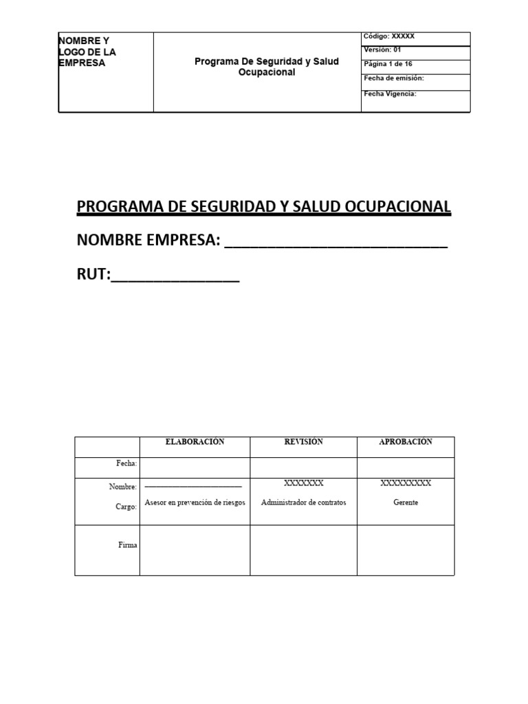 Programa de Seguridad y Salud Ocupacional Modelo 2023 | PDF | Seguridad ...