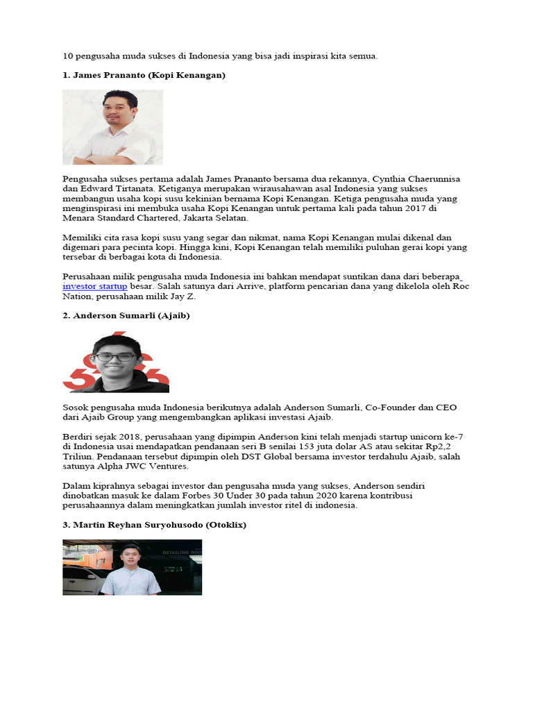 10 Pengusaha Muda Sukses Di Indonesia Yang Bisa Jadi Inspirasi Kita Semua | PDF