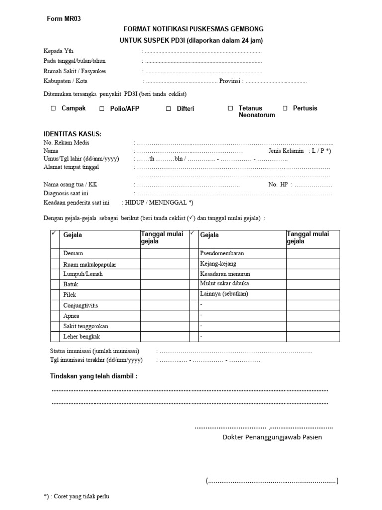 MR03 Format Notifikasi RS untuk Suspek PD3I_rev1 | PDF
