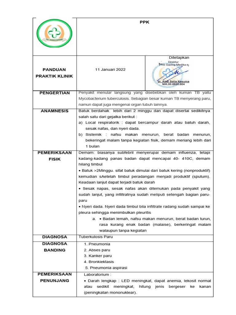 PPK TB Dan Lembar Ceklis Kepatuhan Staf | PDF