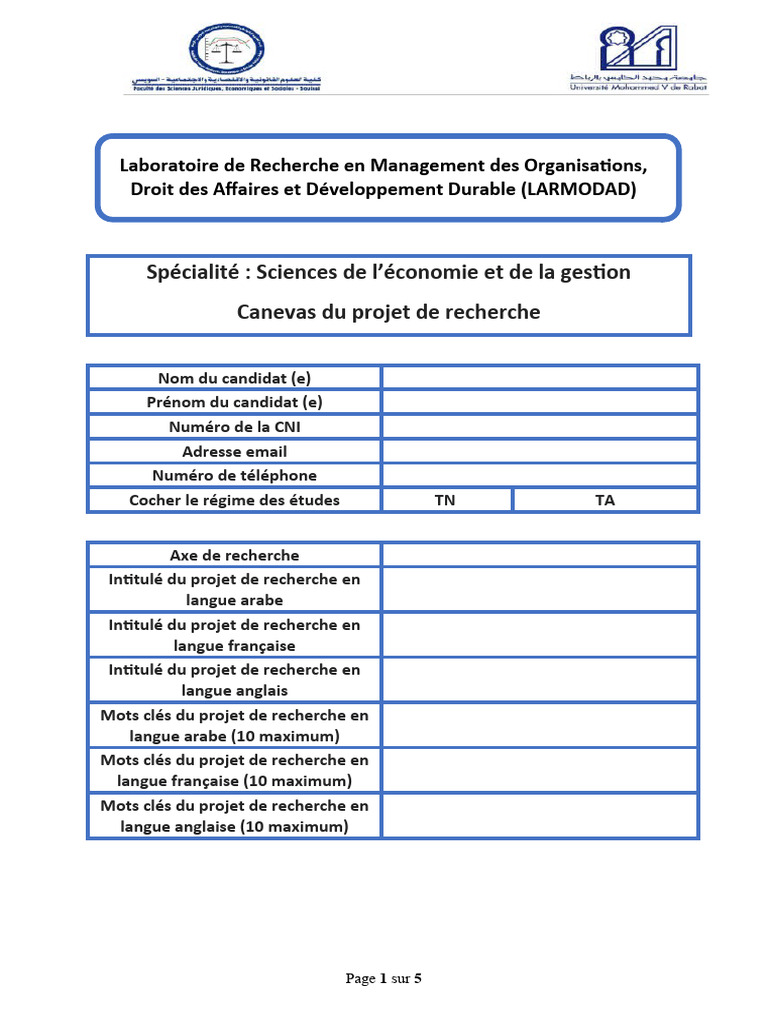 Canevas Projet de Recherche | PDF
