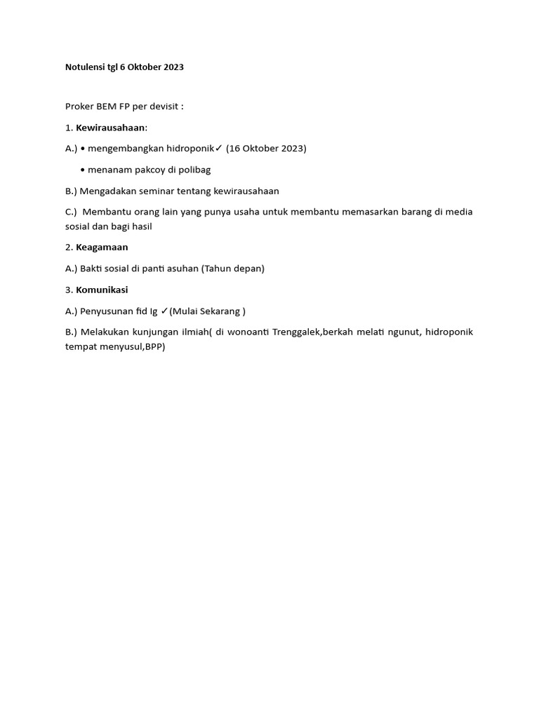 Rancangan Proker BEM FP | PDF