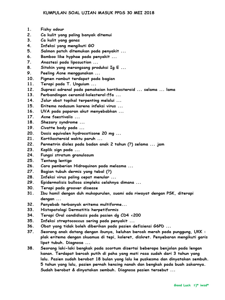 Soal Ujian Ppds Kulit 2018 Pdf