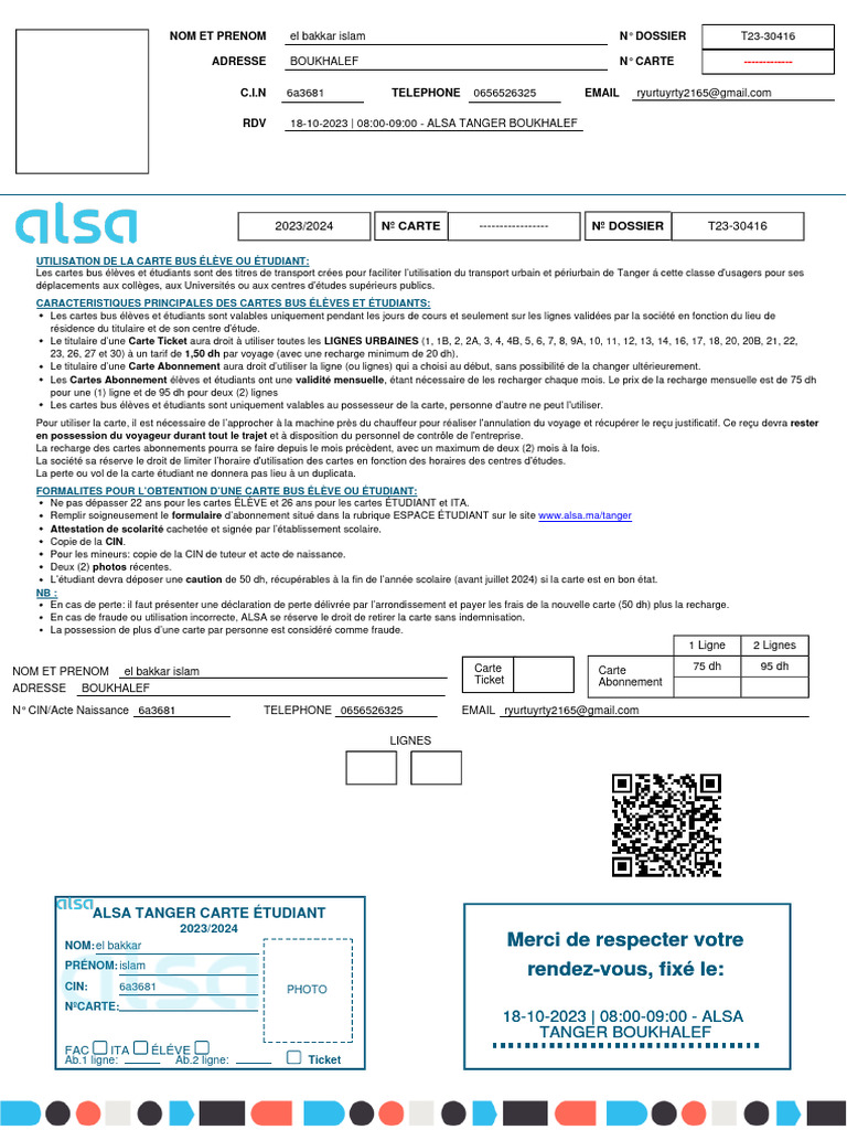 Carte Bus Étudiant ALSA Tanger 2023/2024 | PDF
