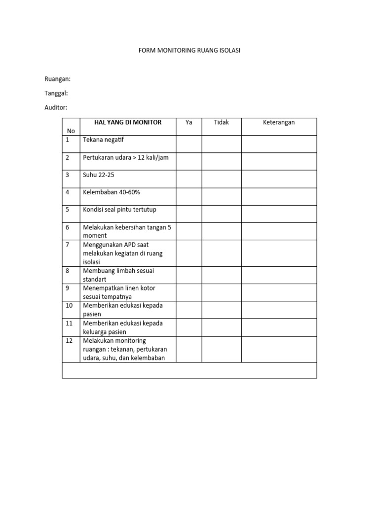 Ceklis Ruang Isolasi | PDF