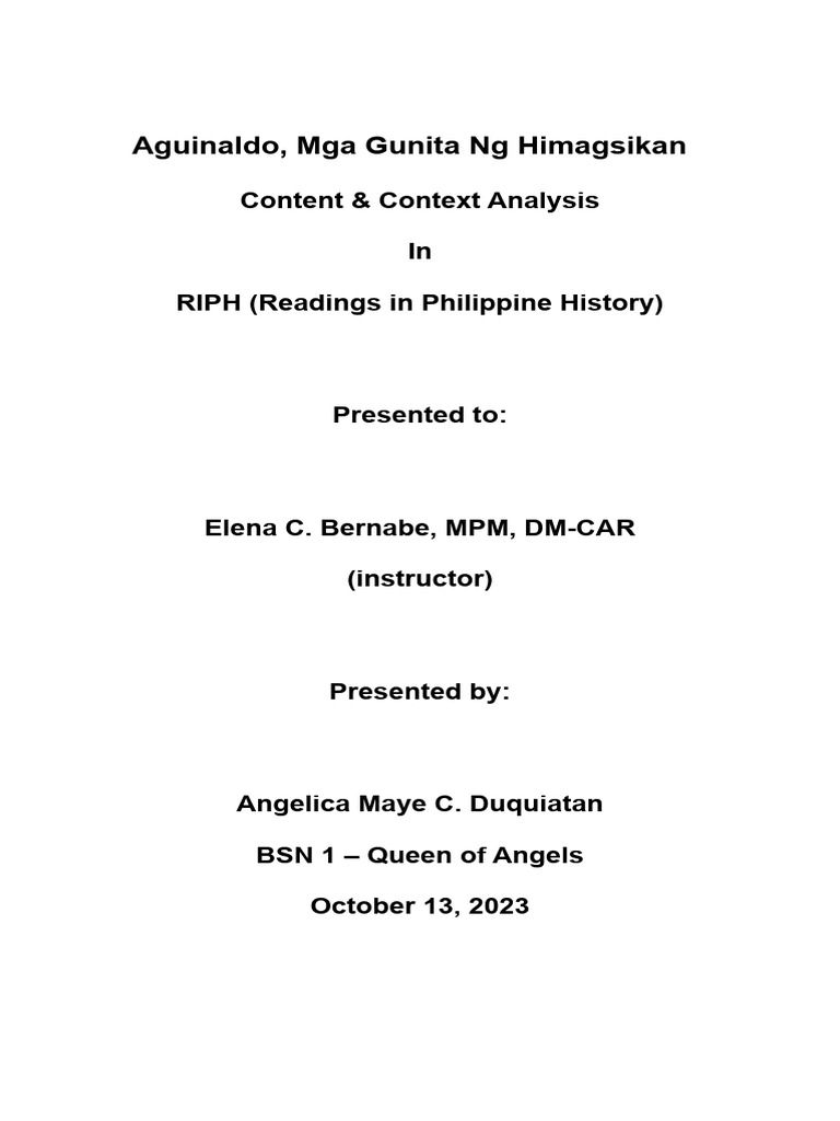 Aguinaldo, Mga Gunita NG Himagsikan | PDF