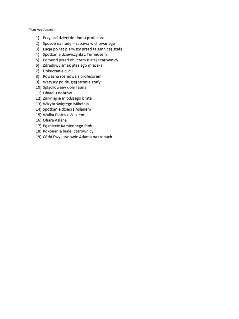 Plan Opowiesci Z Narnii | PDF
