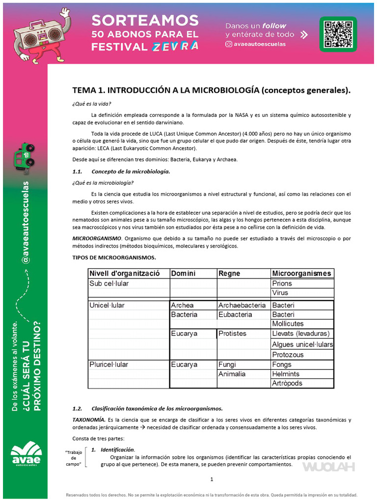 Micro Tema 1 | PDF | Microorganismo | Las bacterias