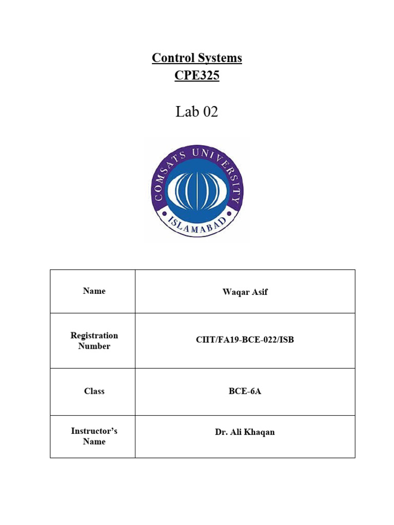 Control Systems Lab 2 | PDF