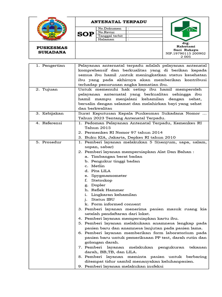 SOP Pelayanan Antenatal Terpadu | PDF