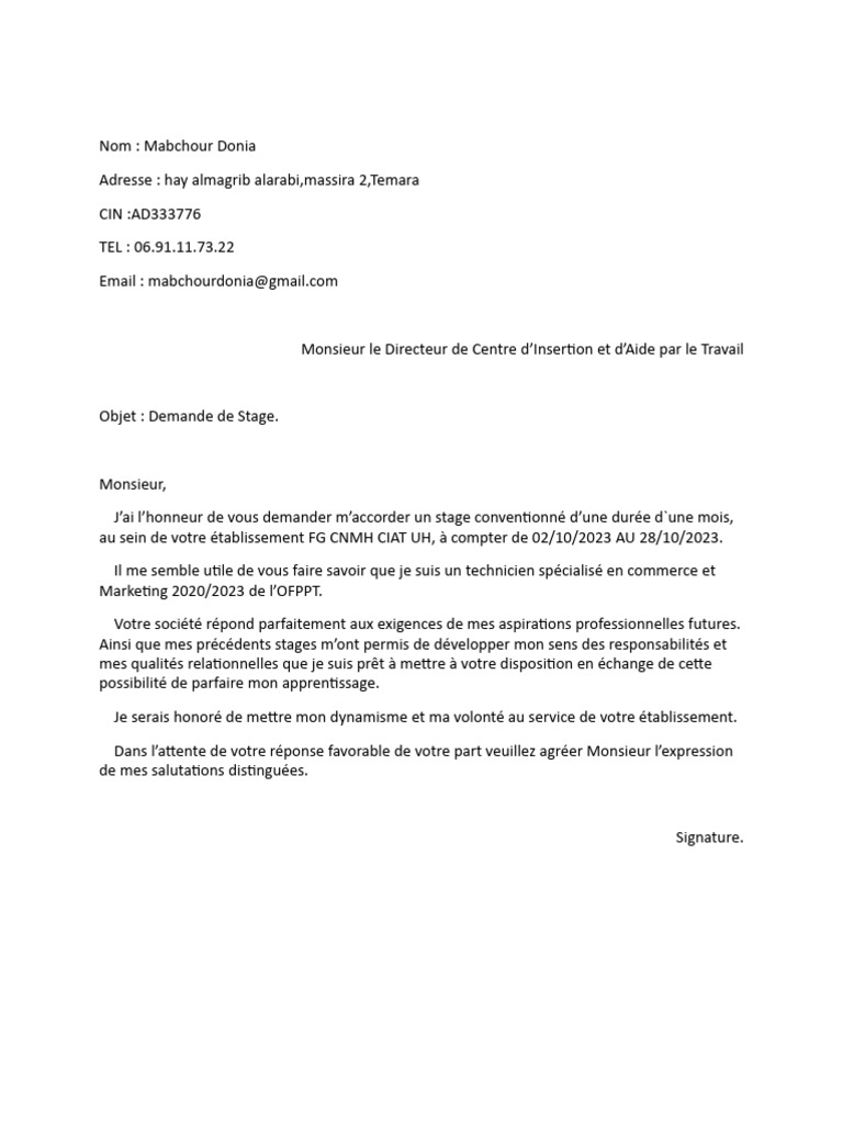 Demand de Stage | PDF | Évolution de carrière