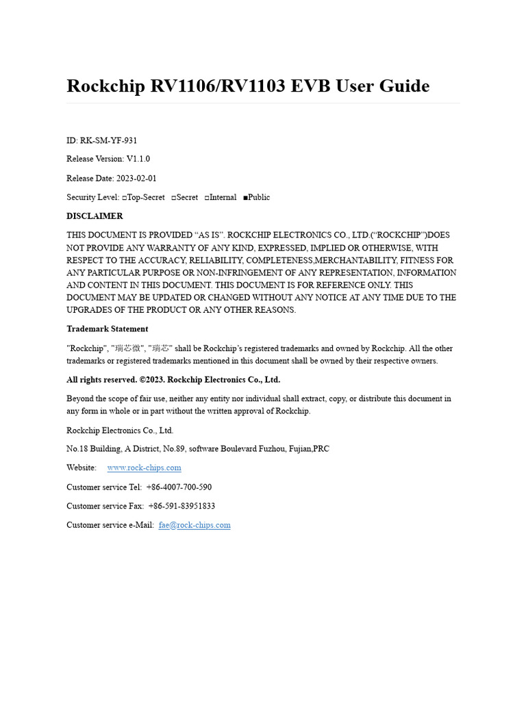 Rockchip RV1106 RV1103 User Guide Linux EVB EN | PDF
