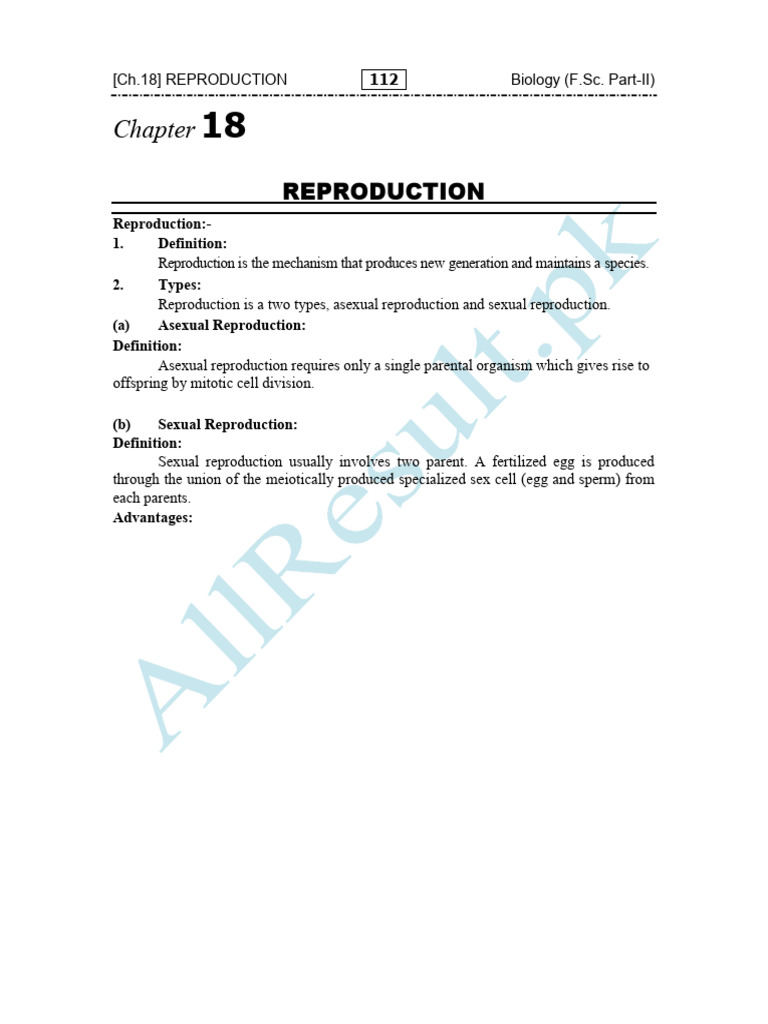 Biology 2nd Year Notes Sindh Board Cha 18 Preproduction | PDF ...