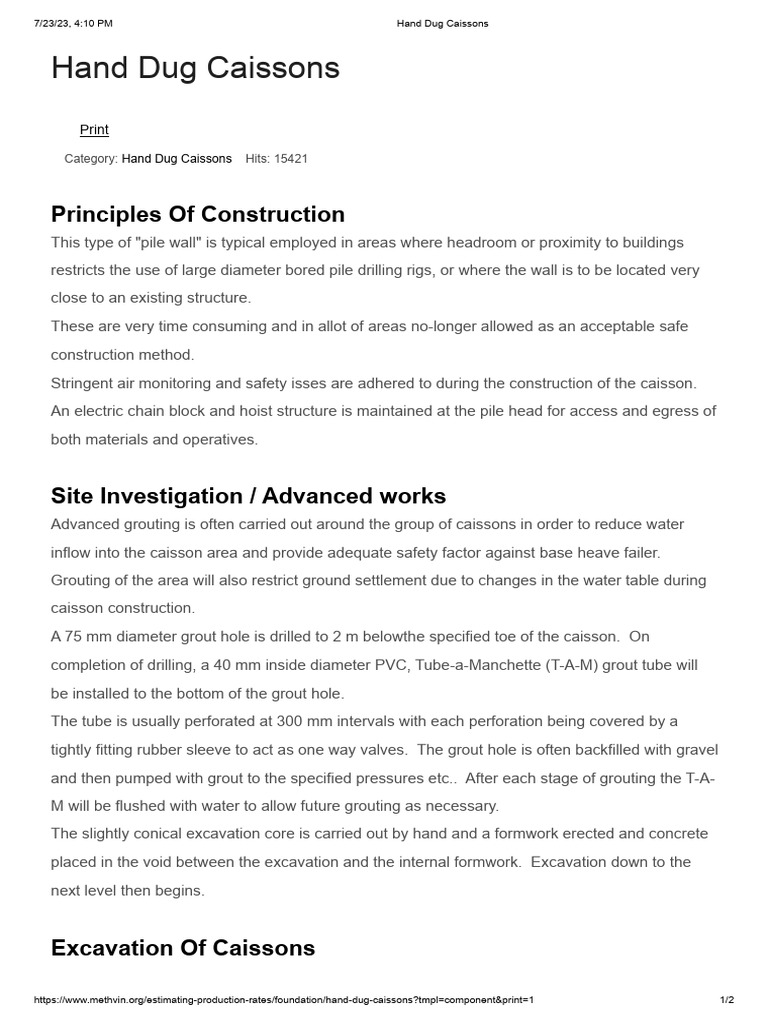 Hand Dug Caissons | PDF | Deep Foundation | Civil Engineering