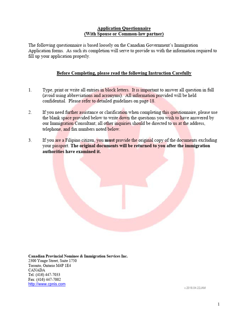 Canadian Immigration Application Guide | PDF | Family | Marriage