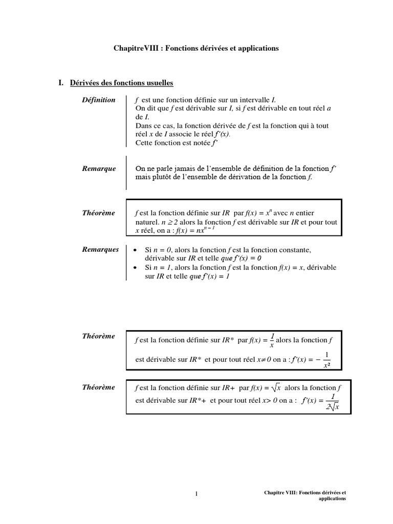 1S - Chapitre Chapitre VIII - Fonctions Dérivées Et Applications (2) | PDF