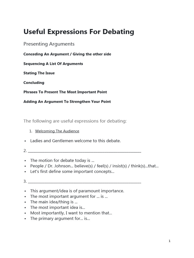 Useful Expressions For Debating - Divided | PDF | Career & Growth