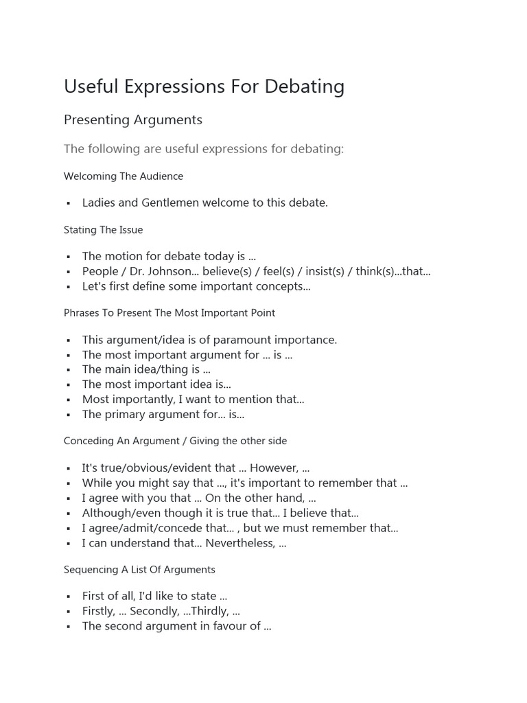 Useful Expressions For Debating | PDF