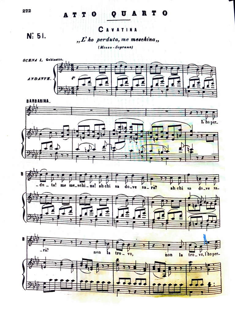 CAVATINA BARBARINA - L'ho Perduta - Le Nozze Di Figaro, Mozart | PDF