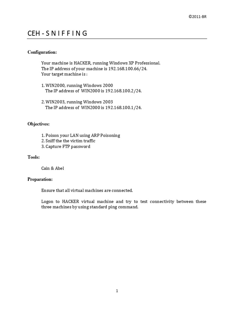 Ceh Sniffing | PDF | Ip Address | Windows 2000