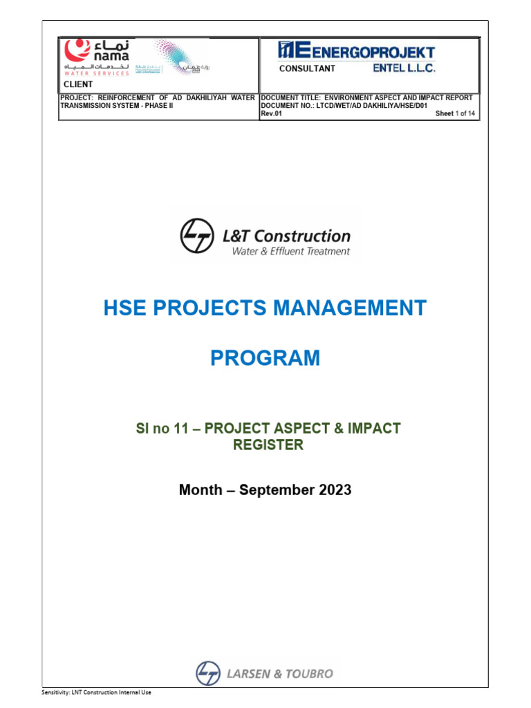 Nama Water Services PMP SI. No. 11 - Project Aspect & Impact Register ...